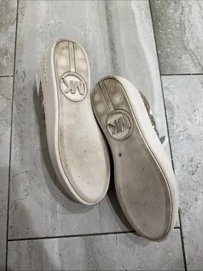 Michael Kors | Shoes | Michael Kors White Sneakers With Brown Logo ...